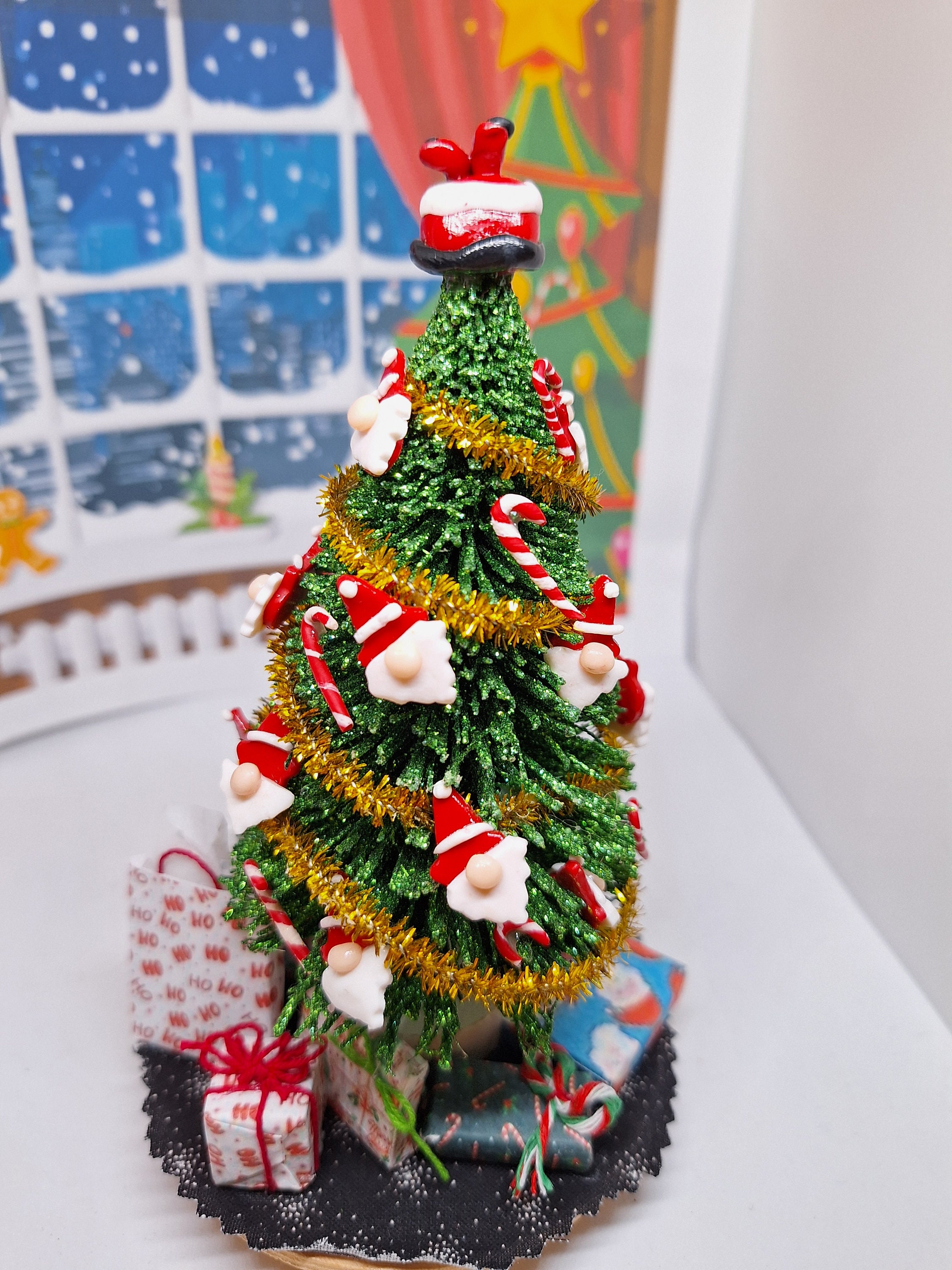 Miniature Christmas Tree Ready for the Holidays Packages Under the Tree ...
