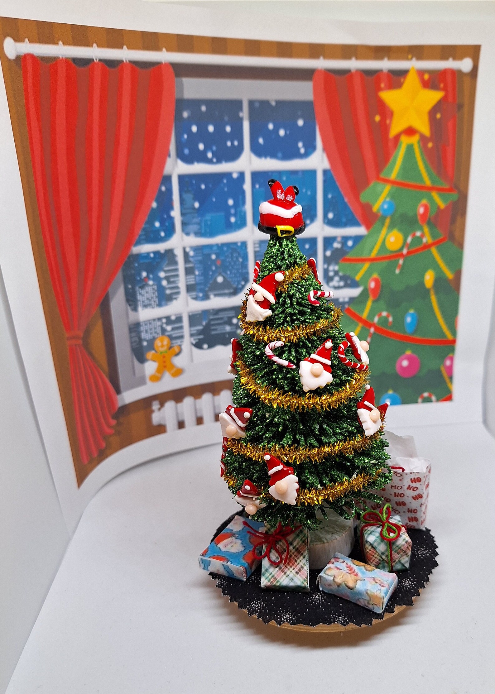 Miniature Christmas Tree Ready for the Holidays Packages Under the Tree ...