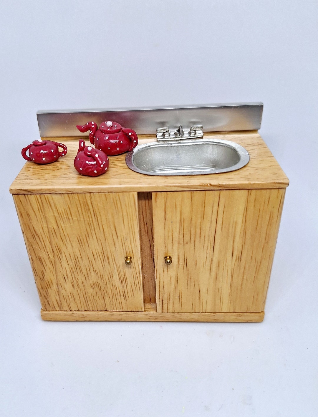 Miniature Tea Set: Red Polka Dot Teapot, Creamer, Sugar Bowl - Etsy