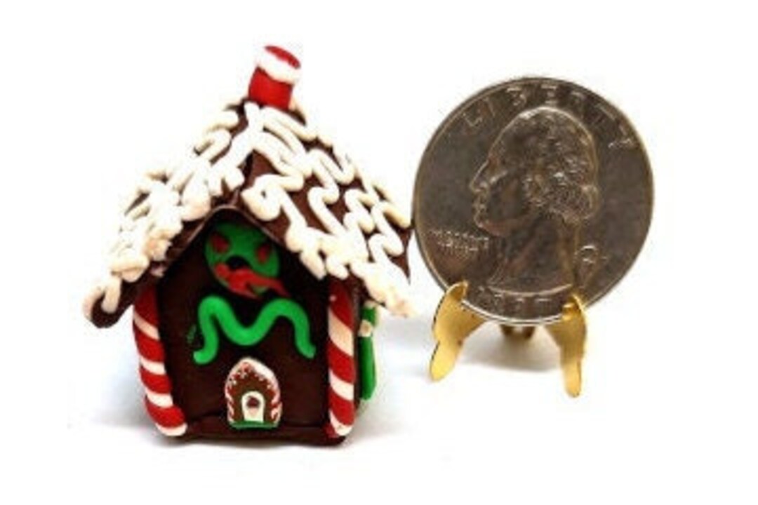 Miniature Merry Christmas Gingerbread House Cookie Jar, Roof Lifts off ...