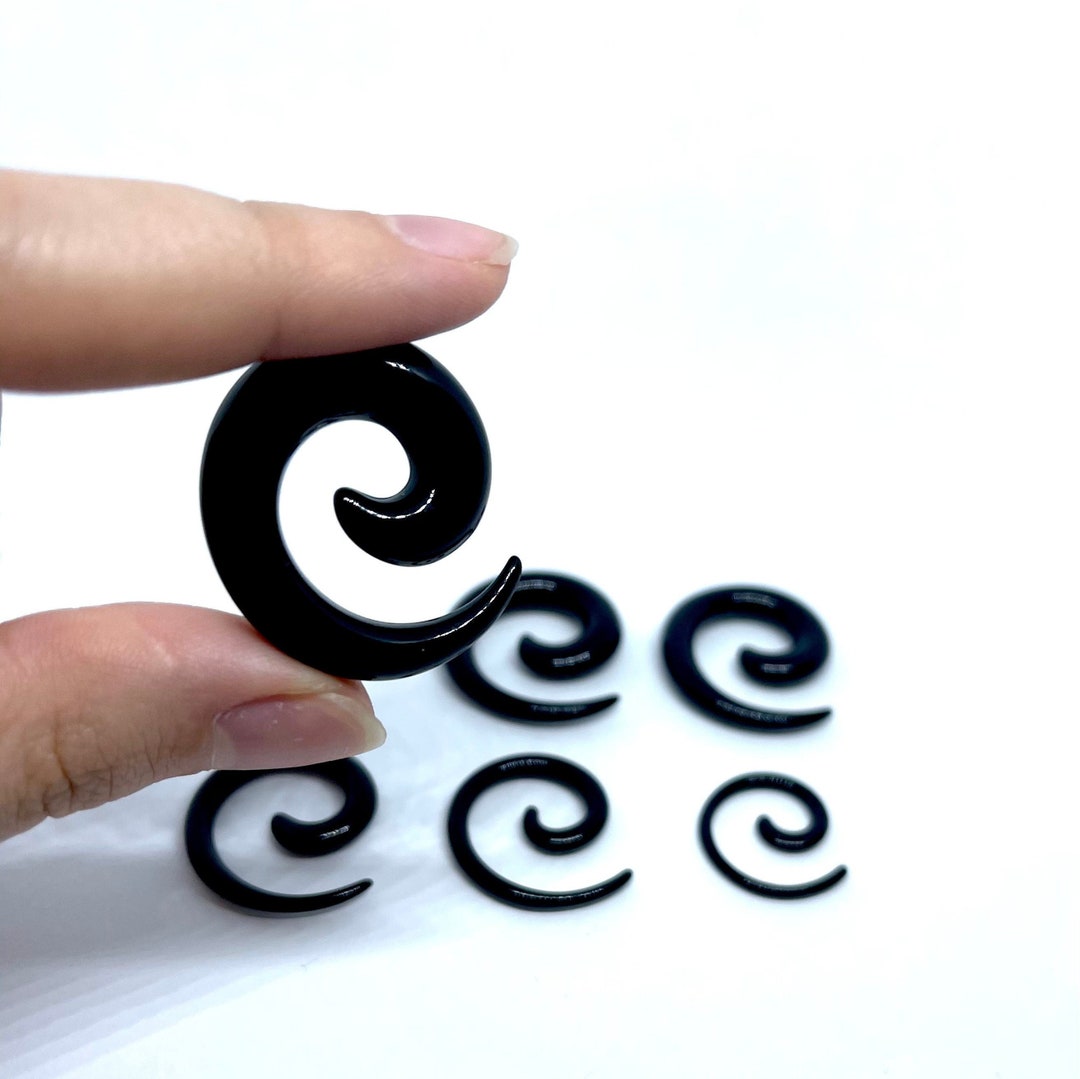 Black Spiral Ear Tapers, Solid Acrylic Ear Gauge, Horn Spirals for ...