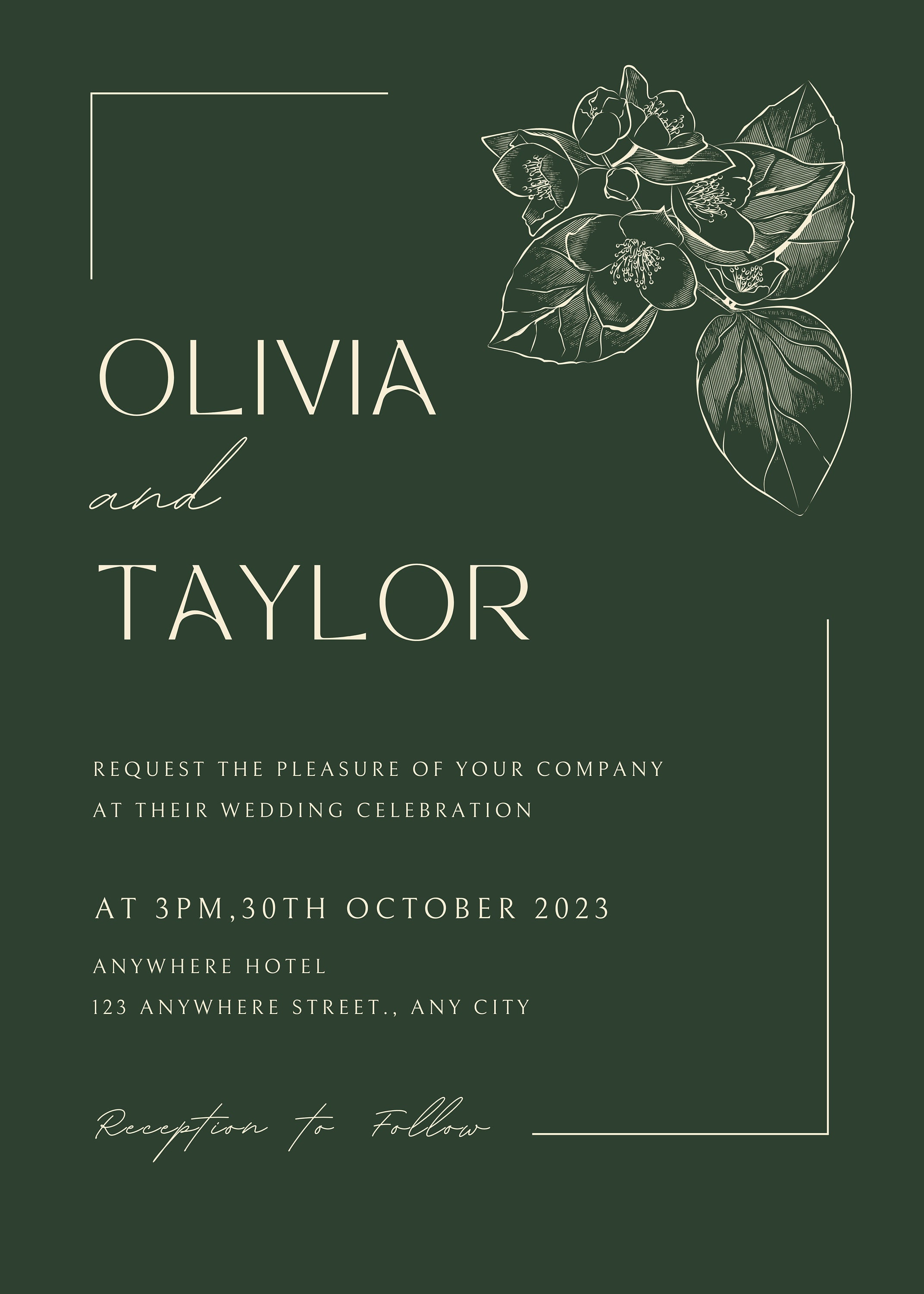 Dark Green Minimalist Wedding Invitation, Two-sided Wedding Invitation ...