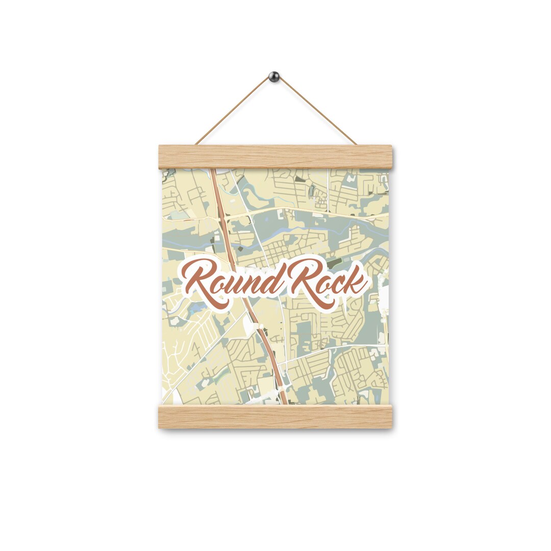 Round Rock Texas Map Poster With Oak Hanger | Colorful Map Printed on ...