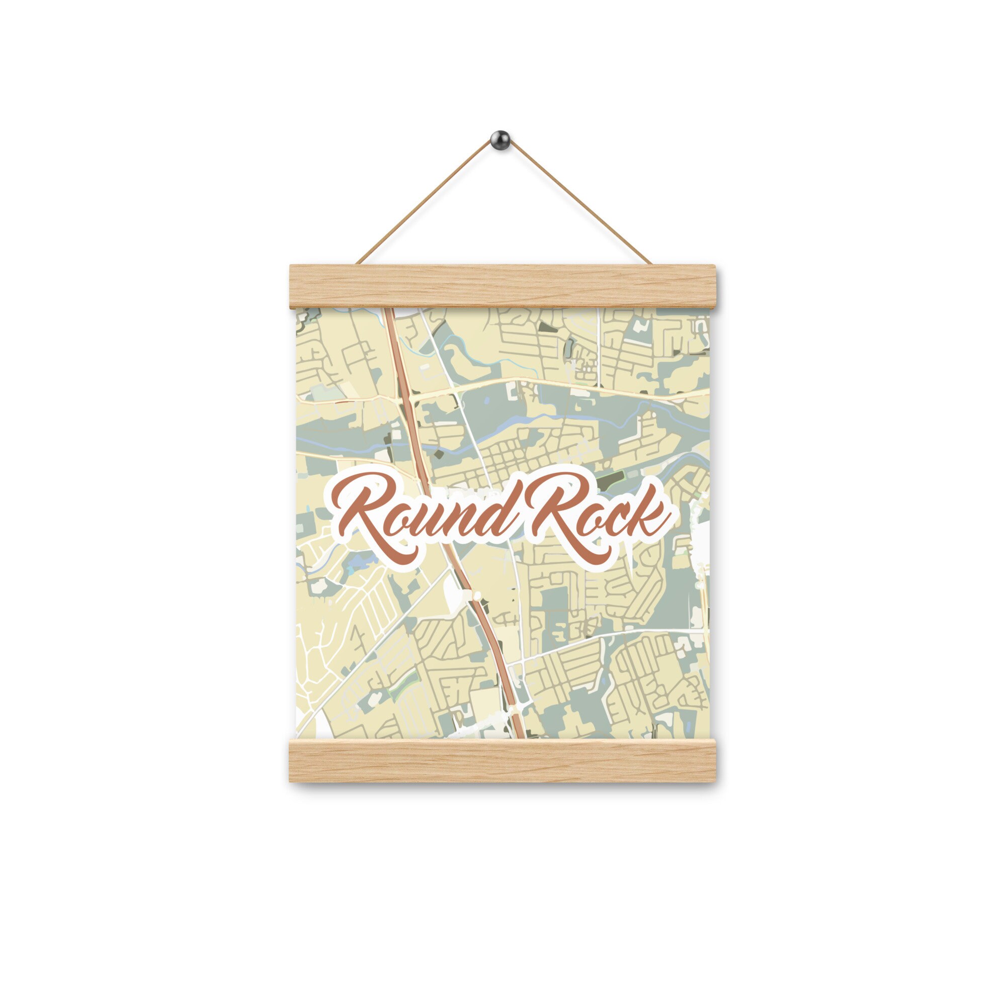 Round Rock Texas Map Poster With Oak Hanger | Colorful Map Printed on ...
