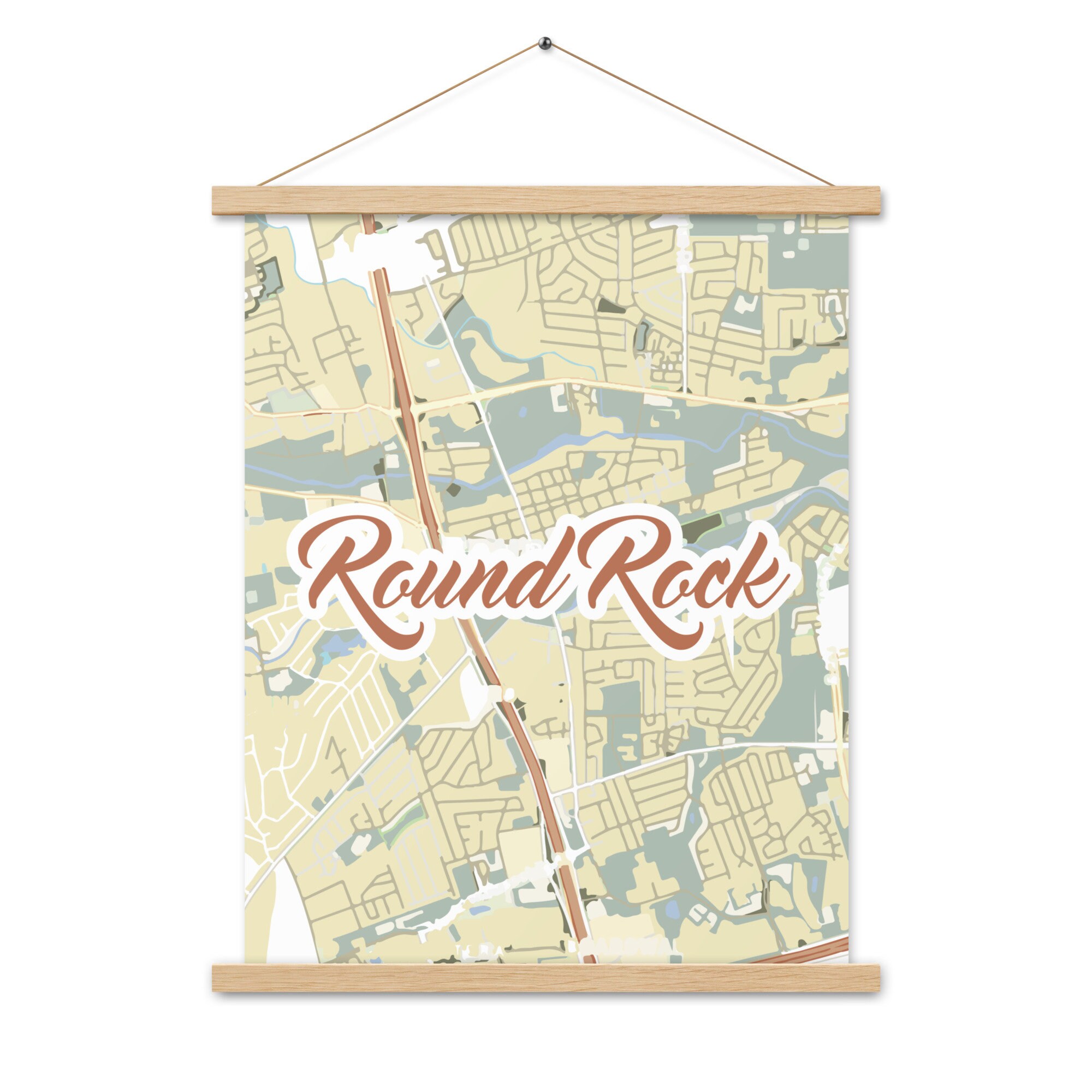 Round Rock Texas Map Poster With Oak Hanger | Colorful Map Printed on ...