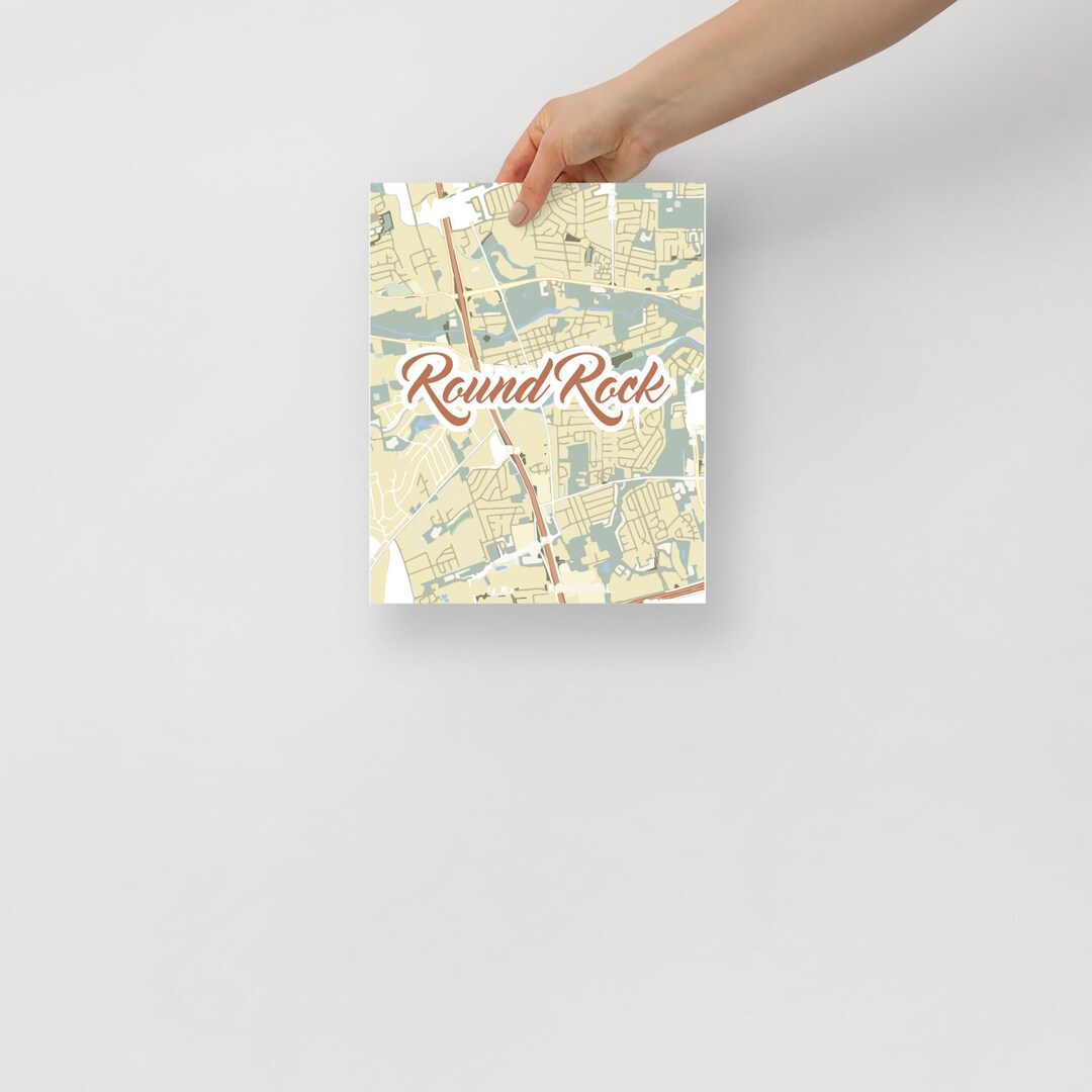 Round Rock Texas Map Paper Poster | Colorful Map Printed on Matte Paper ...
