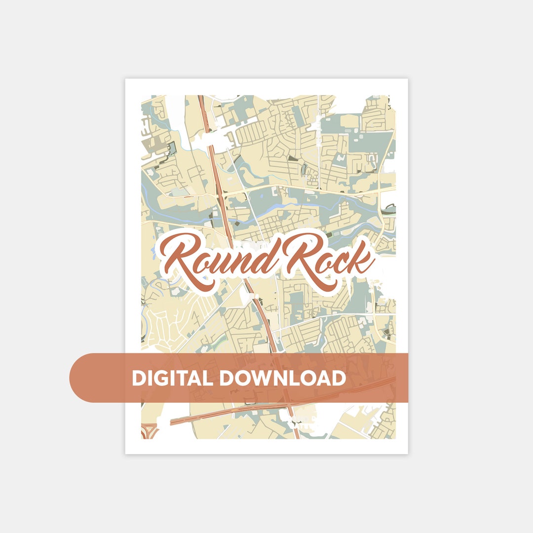 Round Rock Texas Map Digital Print | Colorful Map Downloadable Art - Etsy