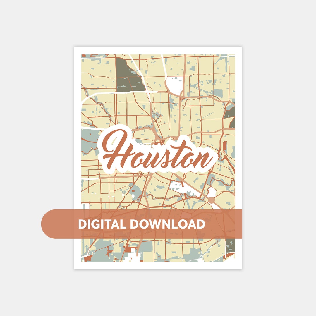 Houston Texas Map Digital Print | Colorful Map Downloadable Art - Etsy