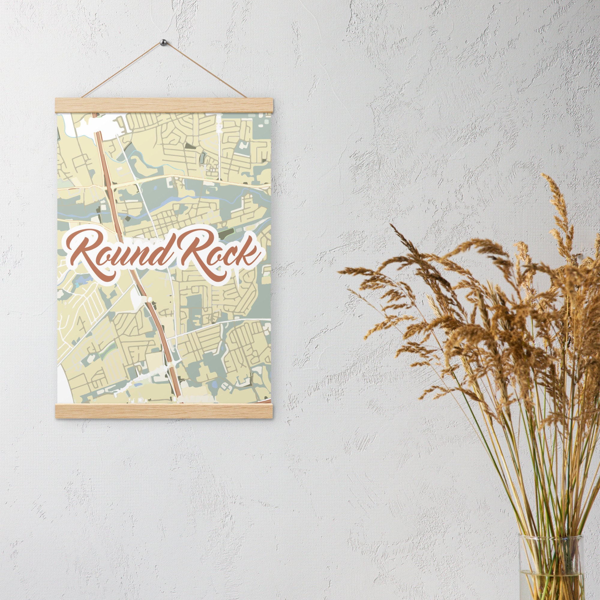 Round Rock Texas Map Poster With Oak Hanger | Colorful Map Printed on ...