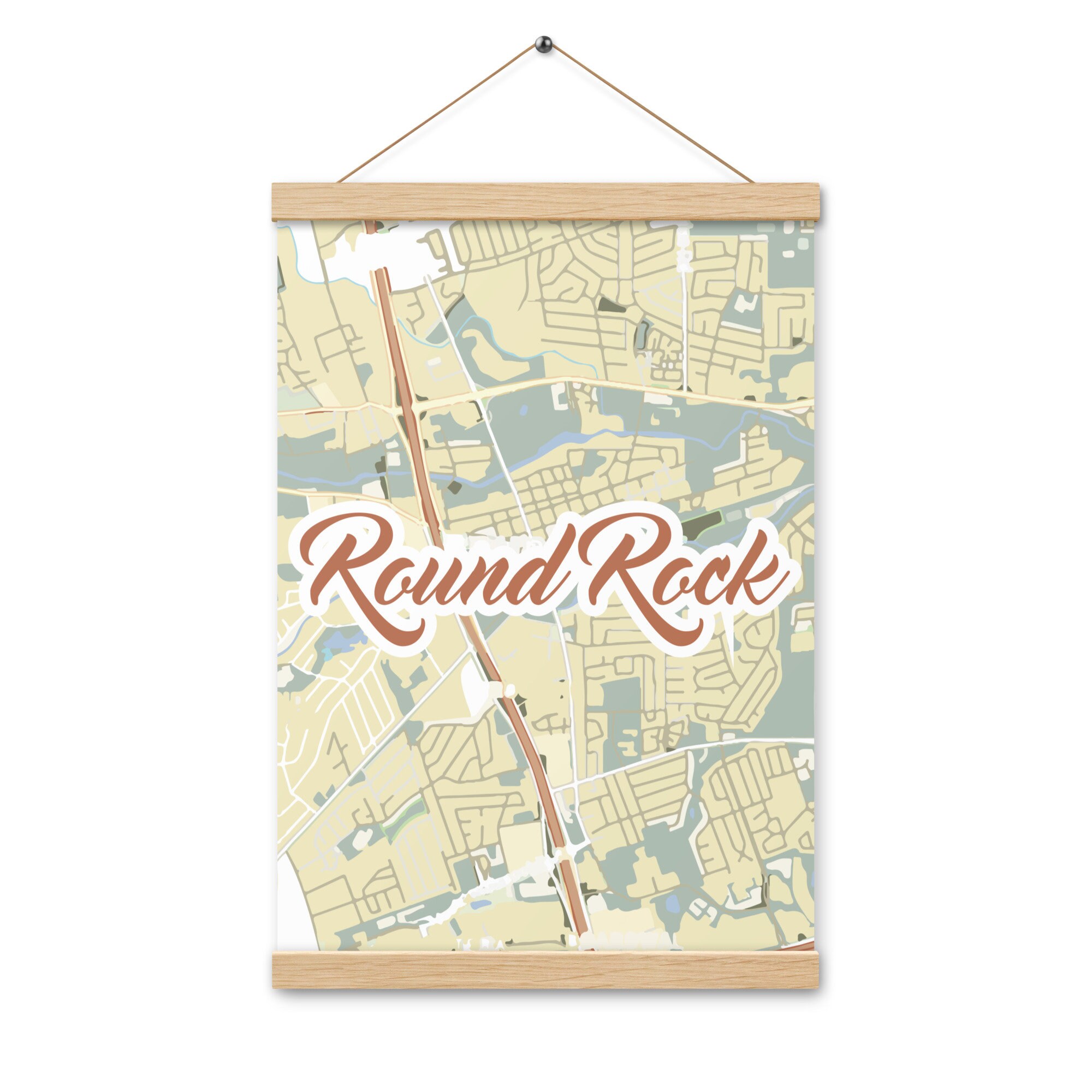Round Rock Texas Map Poster With Oak Hanger | Colorful Map Printed on ...