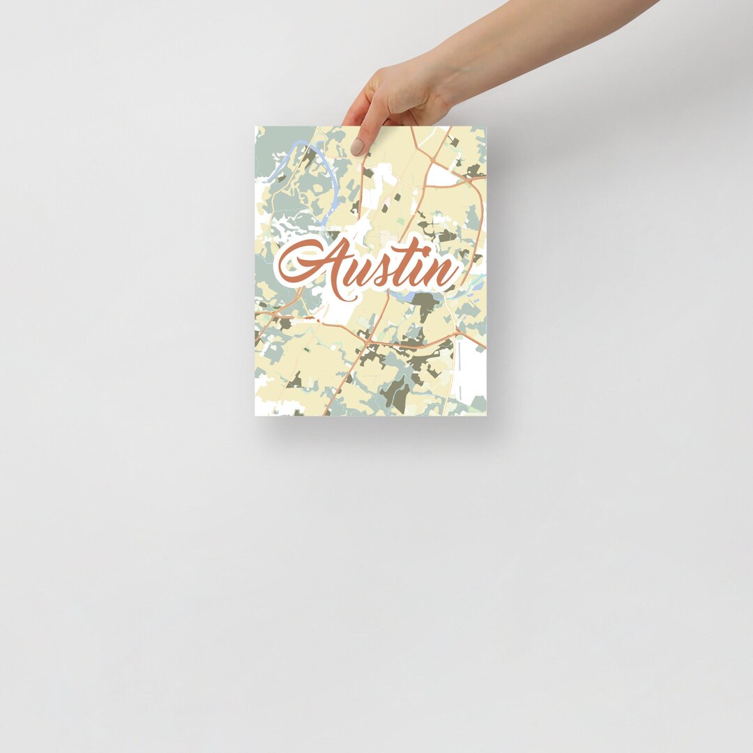 Austin Texas Map Paper Poster | Colorful Map Printed on Matte Paper - Etsy
