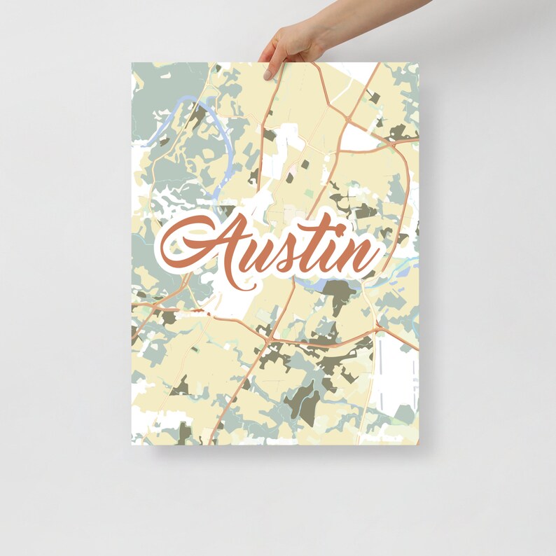 Austin Texas Map Paper Poster | Colorful Map Printed on Matte Paper - Etsy
