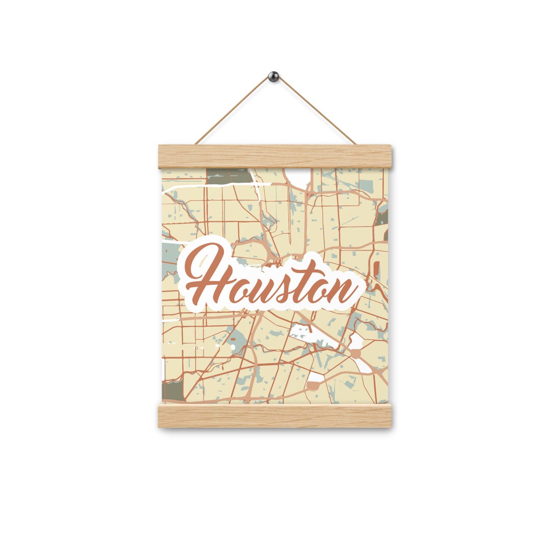 Houston Texas Map Poster With Oak Hanger | Colorful Map Printed on ...