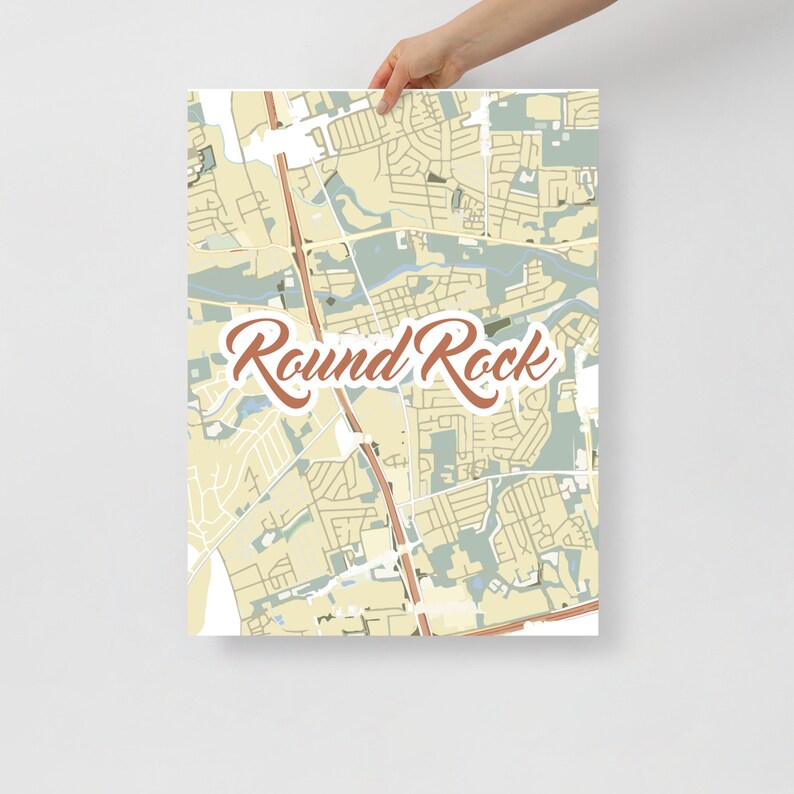Round Rock Texas Map Paper Poster | Colorful Map Printed on Matte Paper ...