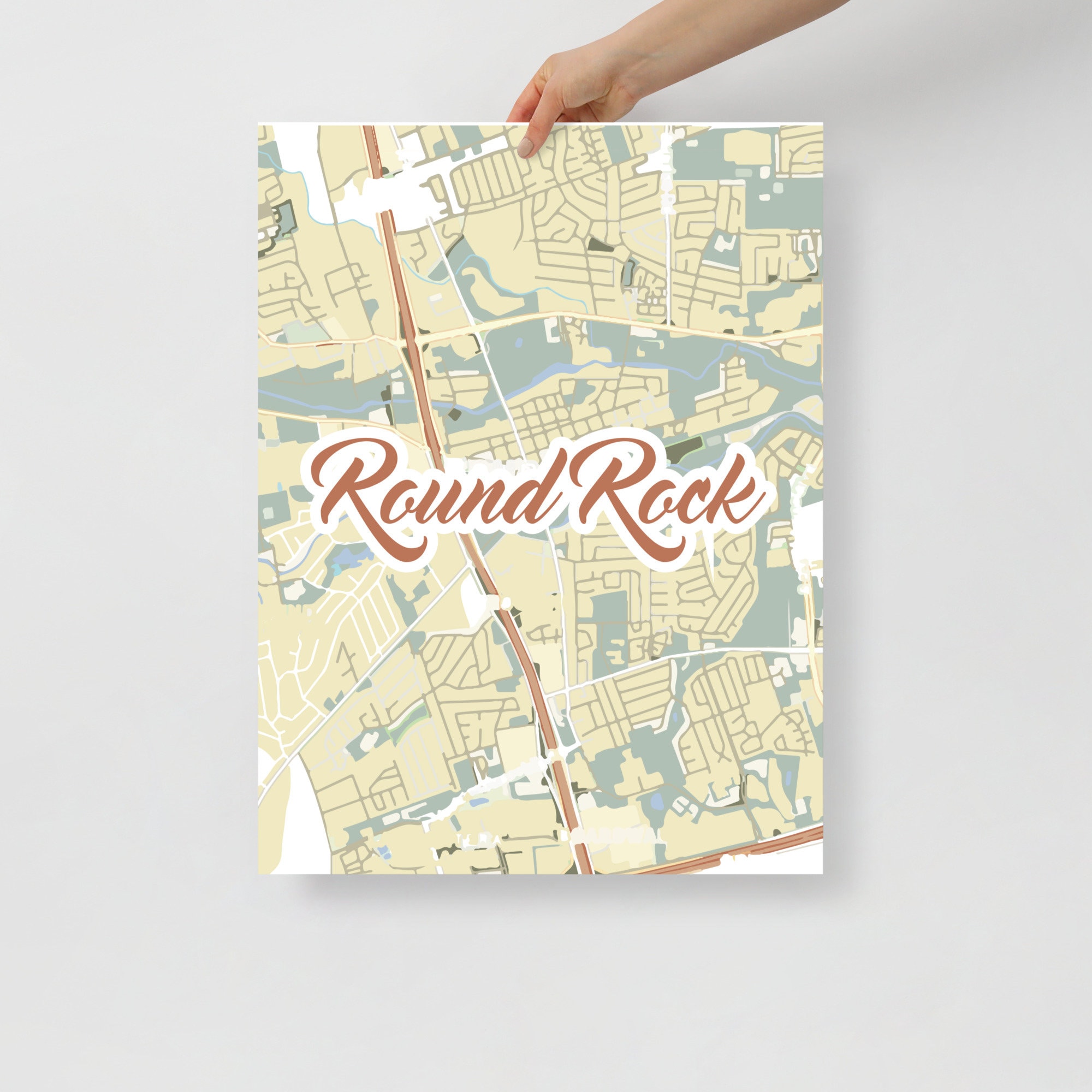Round Rock Texas Map Paper Poster Colorful Map Printed on Matte Paper ...