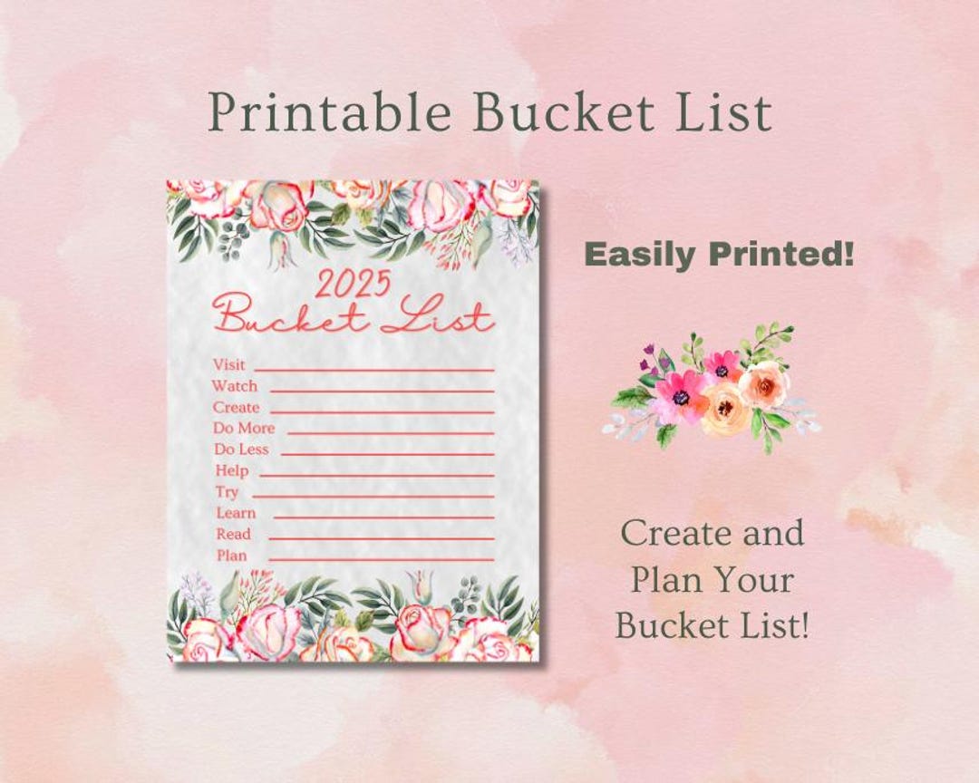 2025 Bucket List - Floral Theme | Printable | Instant Download ...