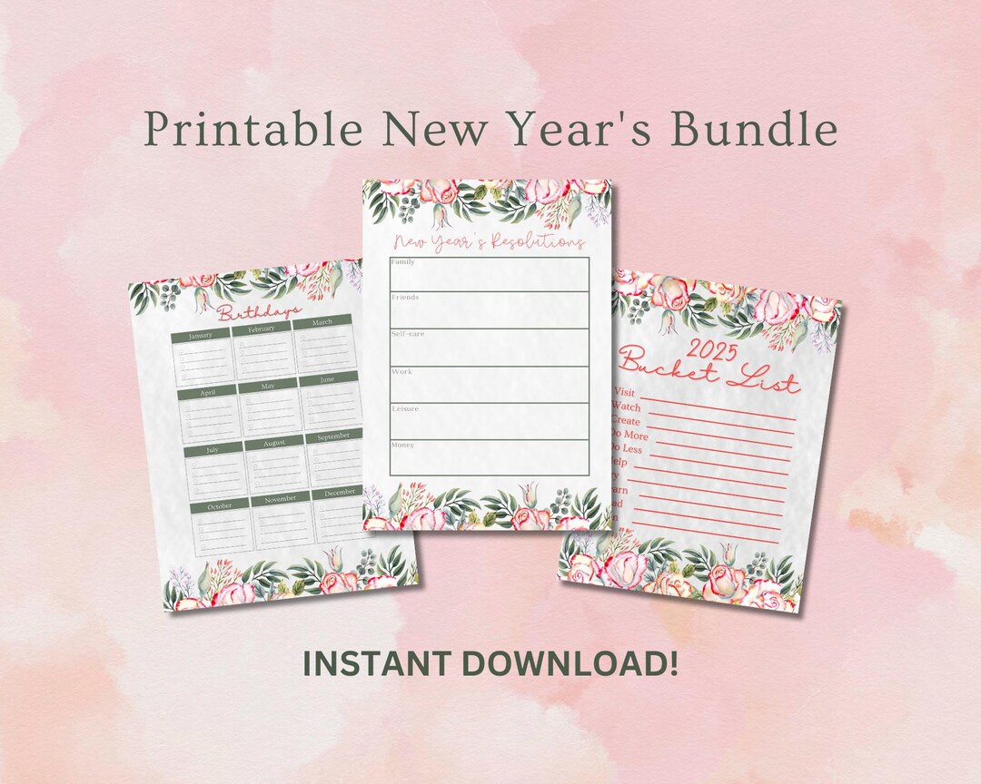 Printable New Year's Bundle | Resolutions | Bucket List | Birthday ...