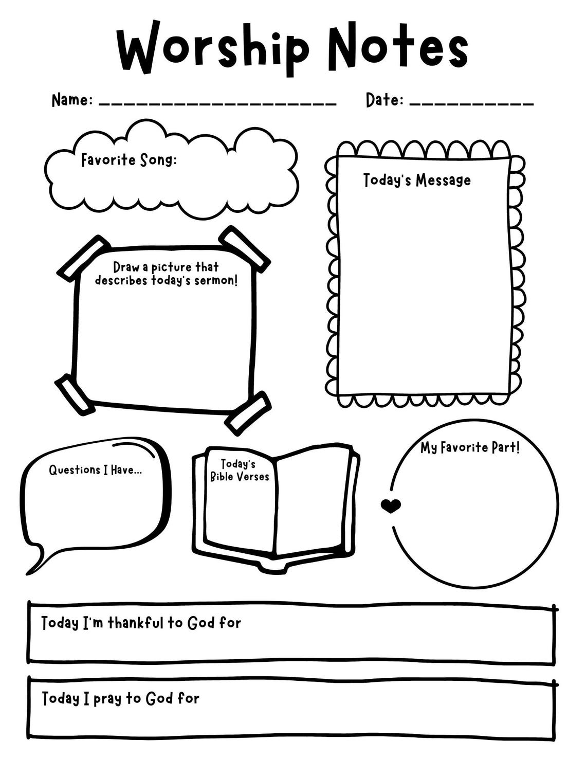 Kids' Church Worship Sermon Notes Graphic Organizer | PDF | Instant ...