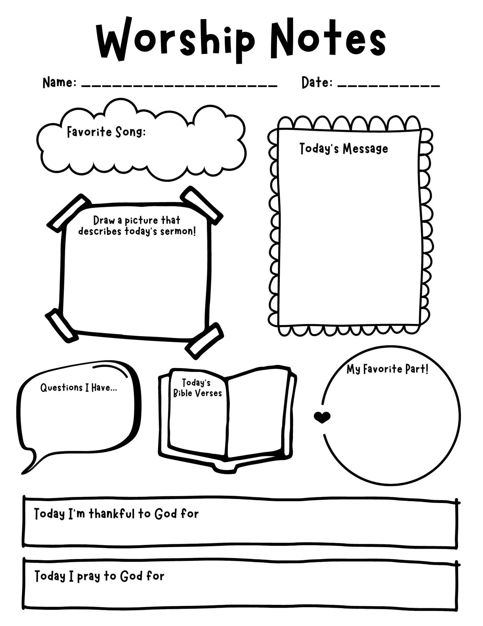 Kids' Church Worship Sermon Notes Graphic Organizer | PDF | Instant ...