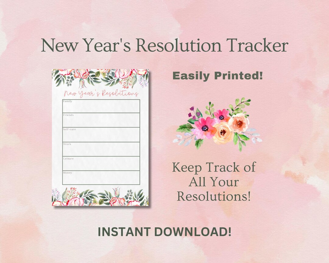 Printable Floral New Year's Resolution Tracker | Resolution Sheet ...