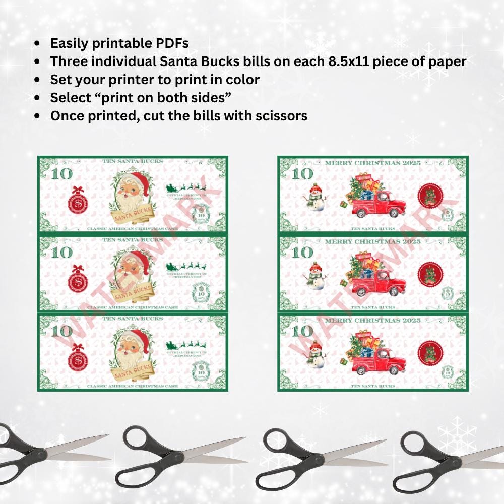 Printable Santa Bucks | Christmas Cash | Claus Cash | Play Money ...