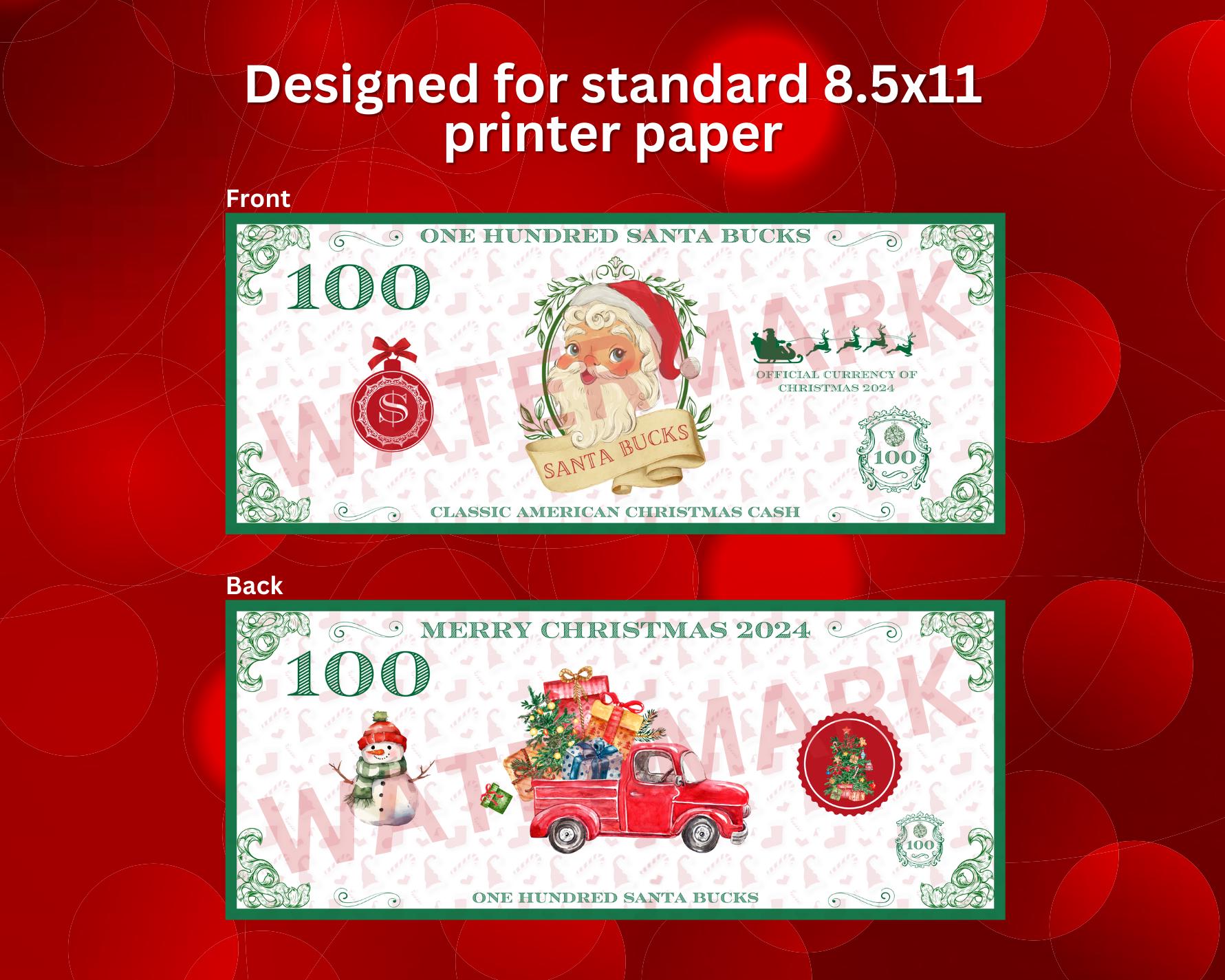 Printable Santa Bucks | Christmas Cash | Claus Cash | Play Money ...
