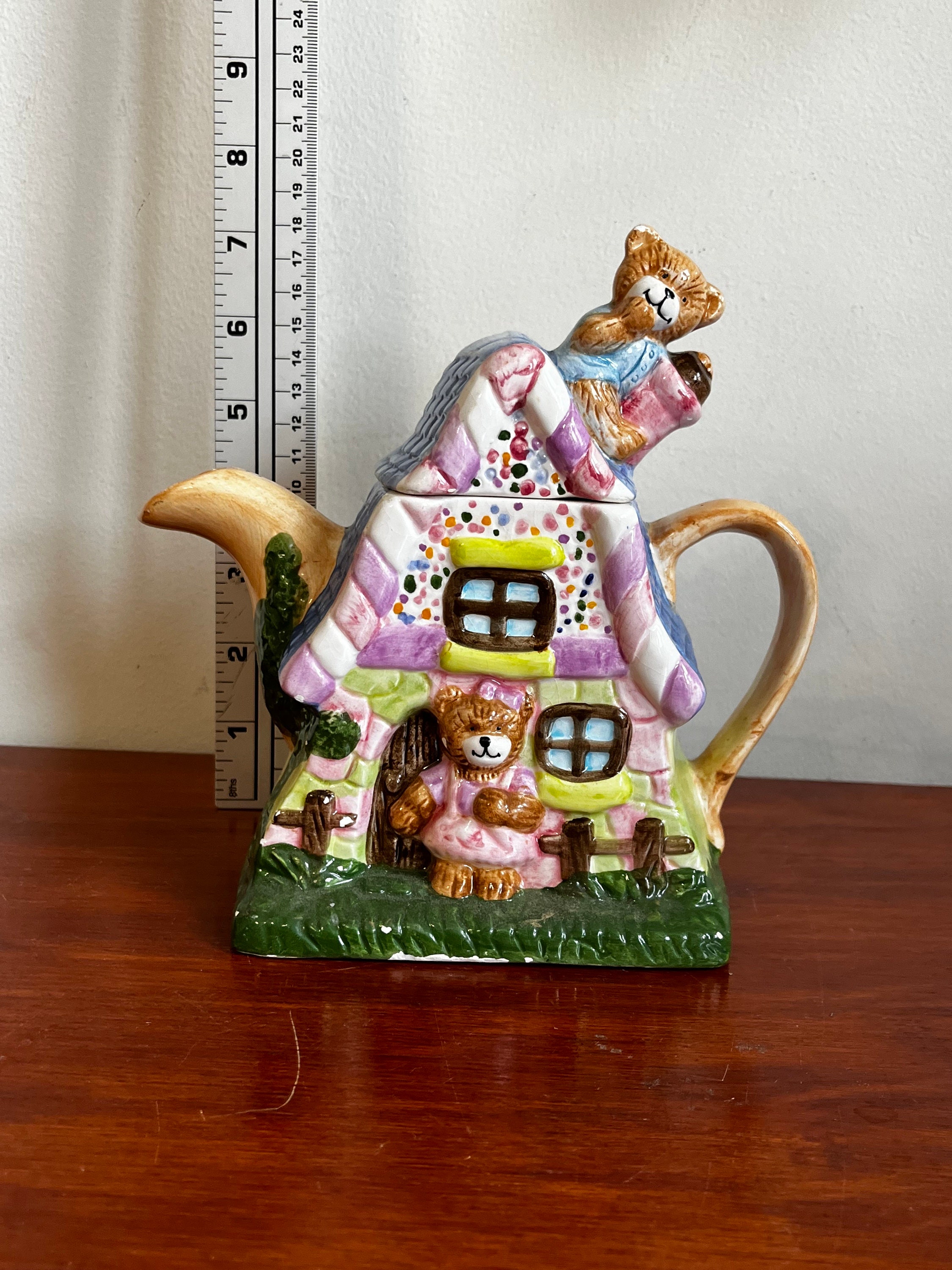 Country Cottage Bears Colorful House Teapot Collectible Vintage Ceramic ...