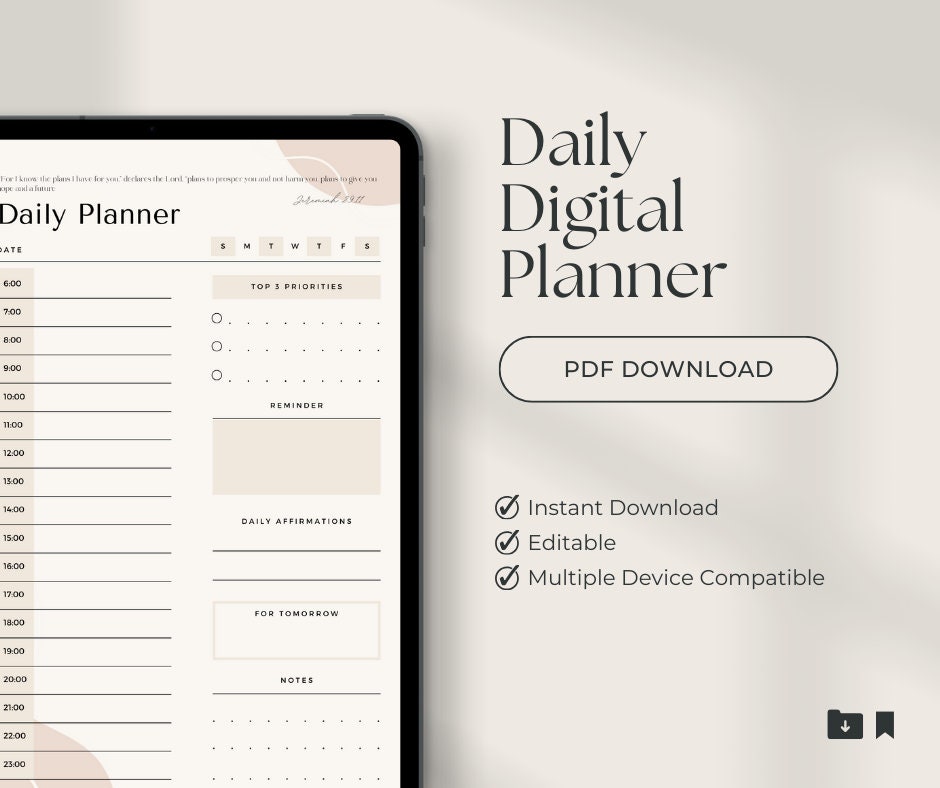 Editable Daily Digital Planner Daily Undated Planner iPad Planner ...