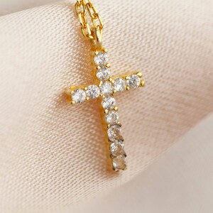14K Solid Gold Cross Necklace, Solid Dainty Diamond Cross, Baptism Gift ...
