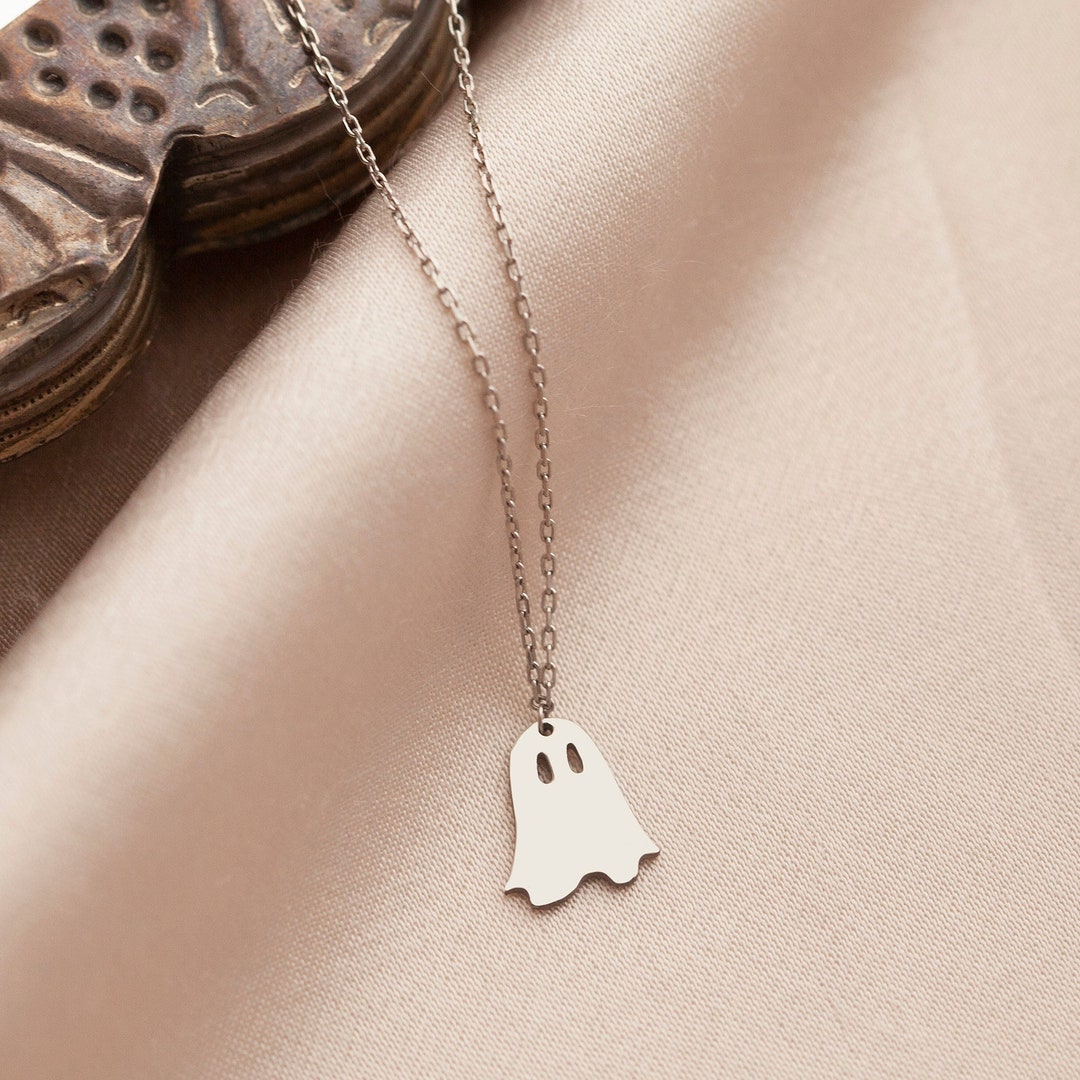 Halloween Ghost Necklace, Sterling Silver Tiny Ghost Necklace, Kids Necklace, Cute Spooky Boo ...