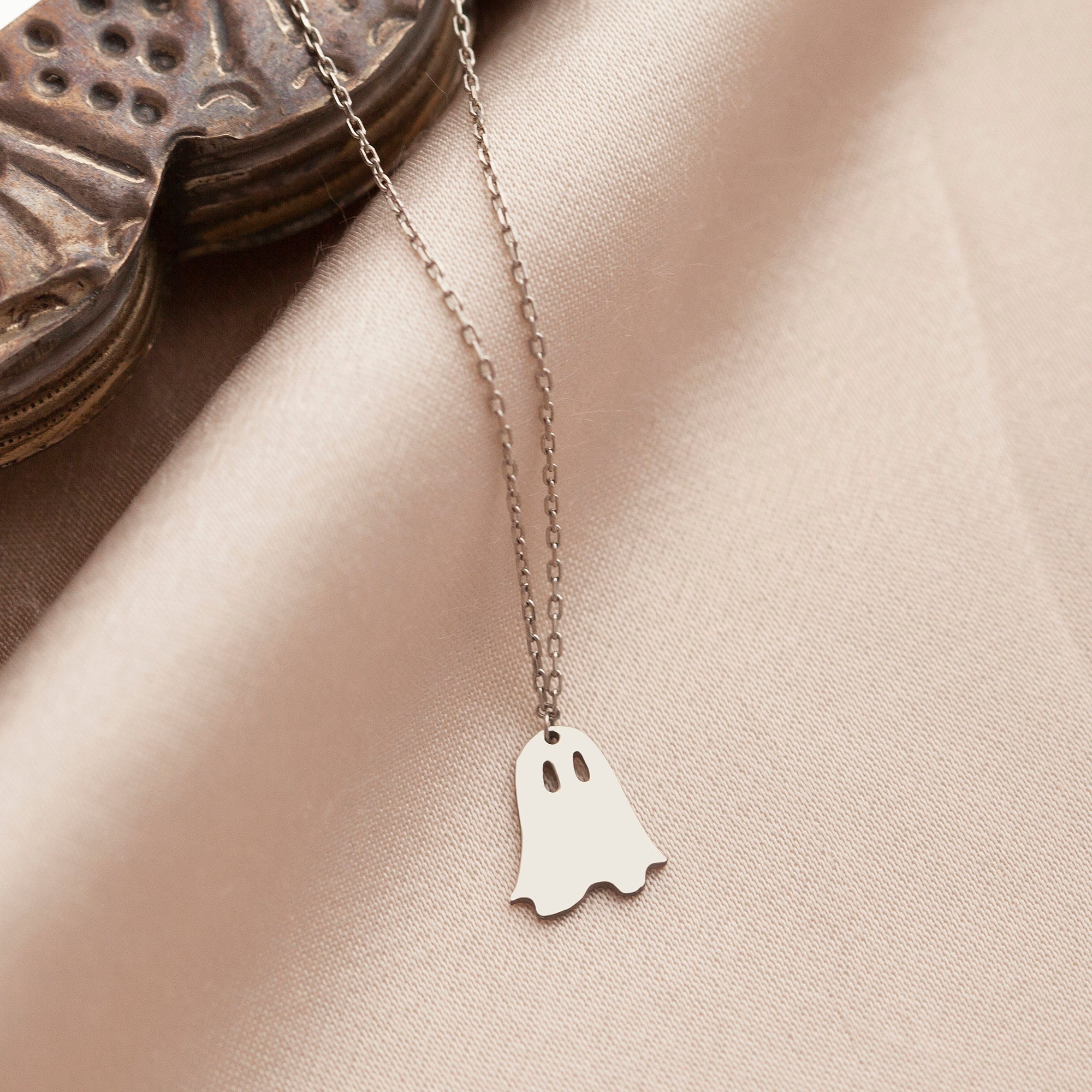 Halloween Ghost Necklace Sterling Silver Tiny Ghost Necklace - Etsy