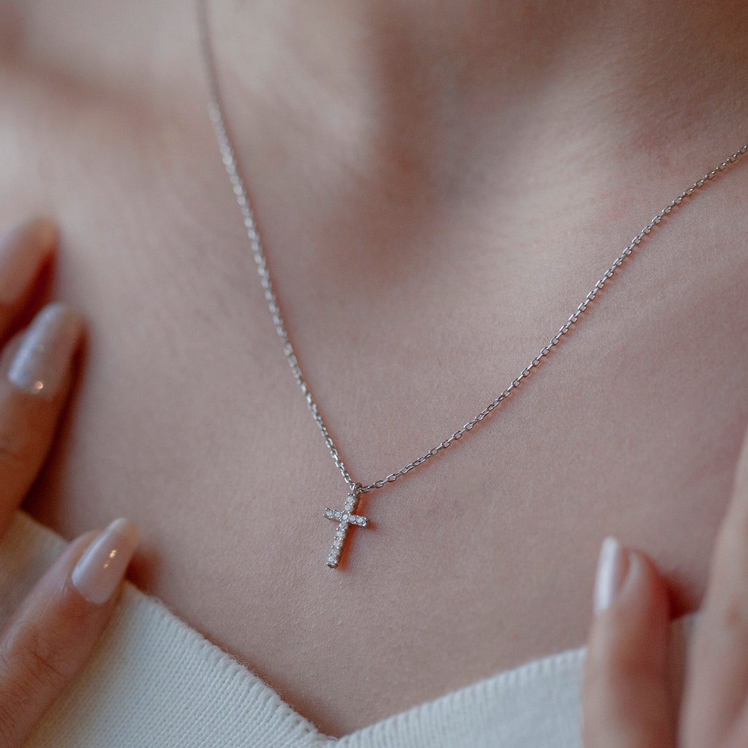 Sterling Silver Cross Necklace Delicate Cross for Mom 14k - Etsy