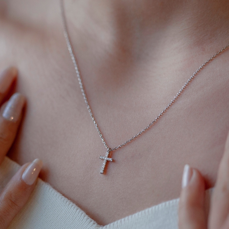 Sterling Silver Cross Necklace Delicate Cross for Mom 14k - Etsy
