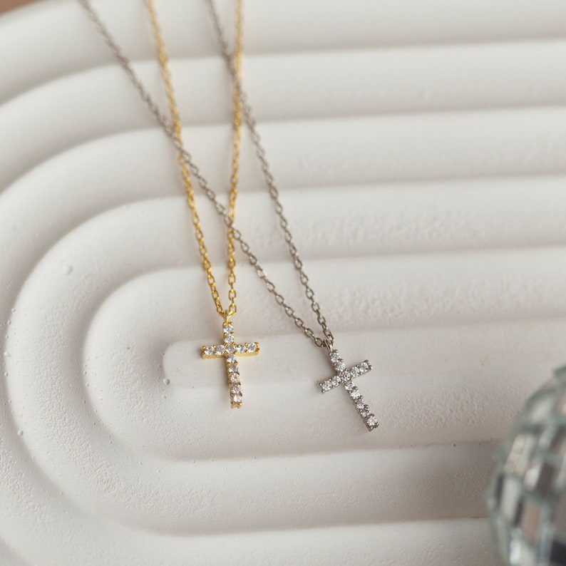 Silver Cross Necklace Diamond Cross Necklace Cross Necklace - Etsy