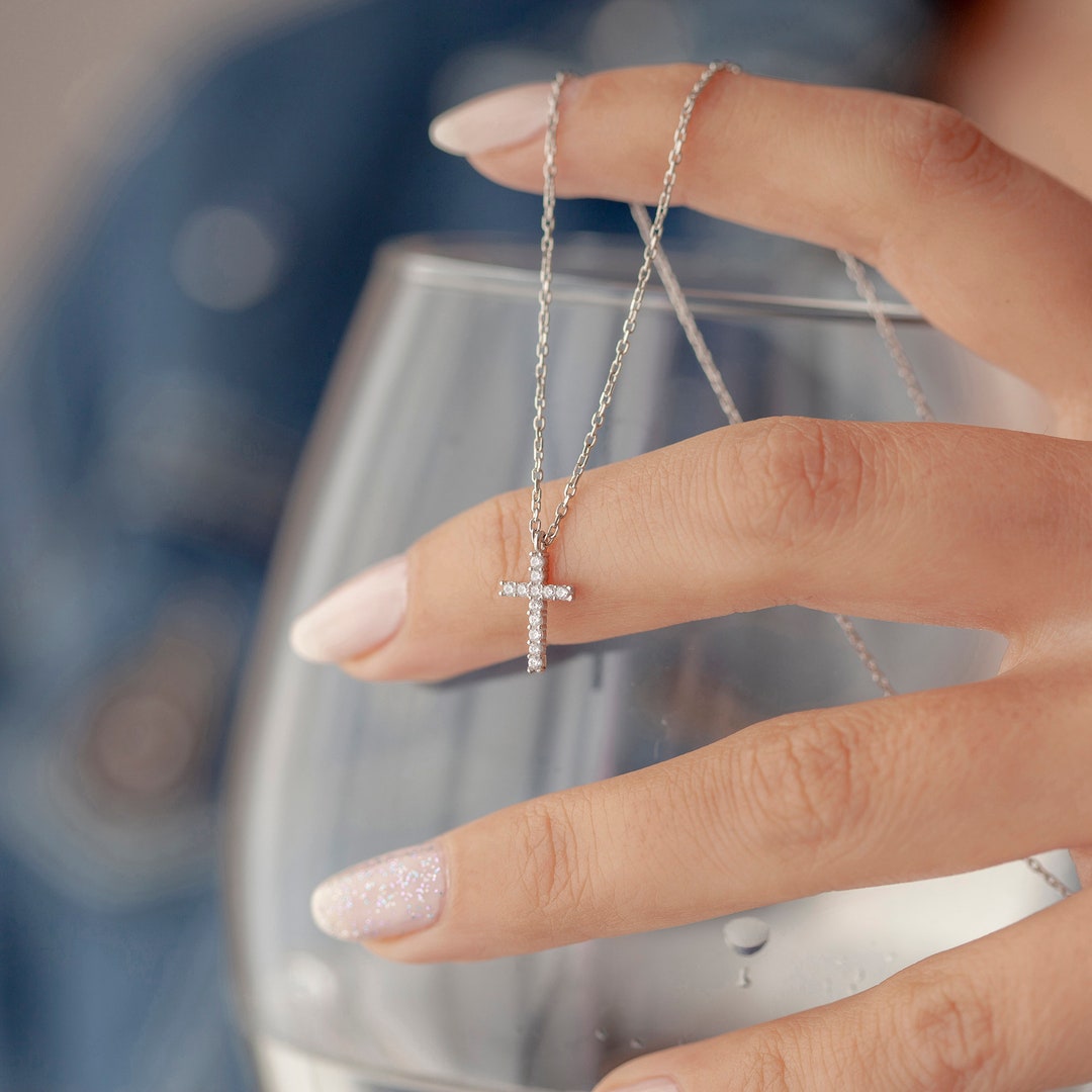 Silver Cross Necklace Diamond Cross Necklace Cross Necklace - Etsy