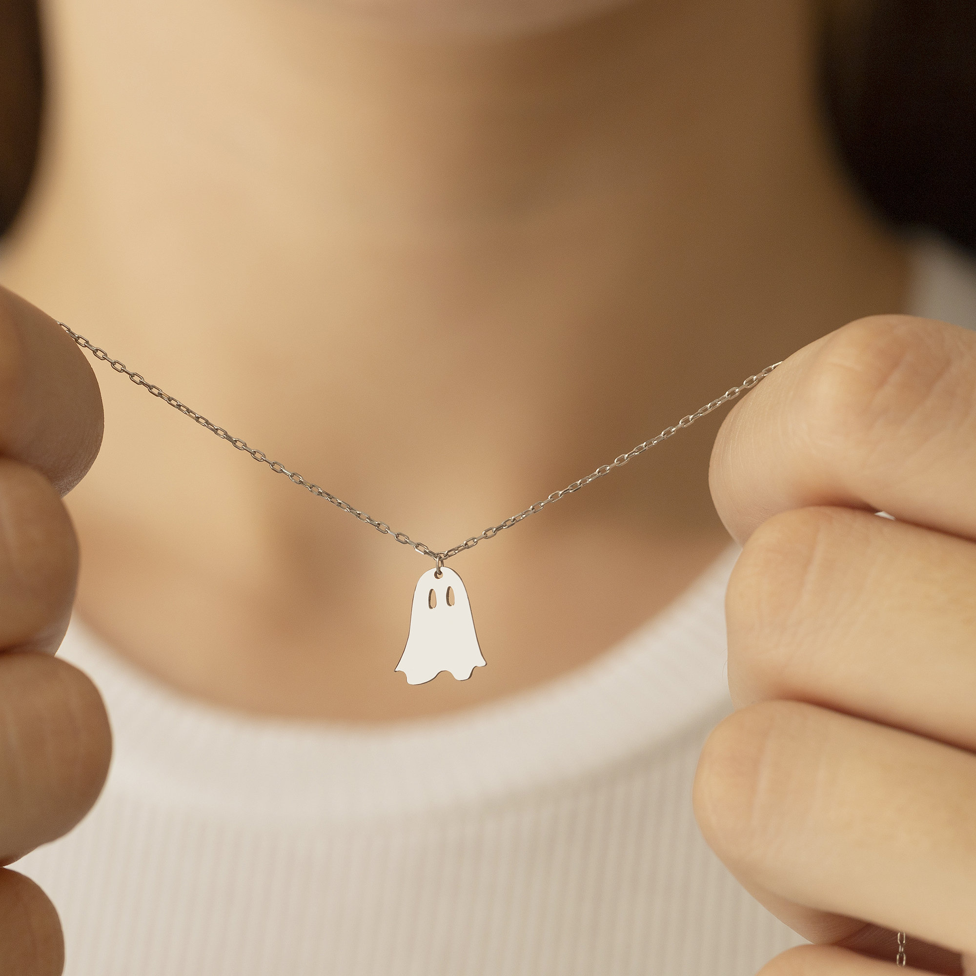 Halloween Ghost Necklace Sterling Silver Tiny Ghost Necklace - Etsy