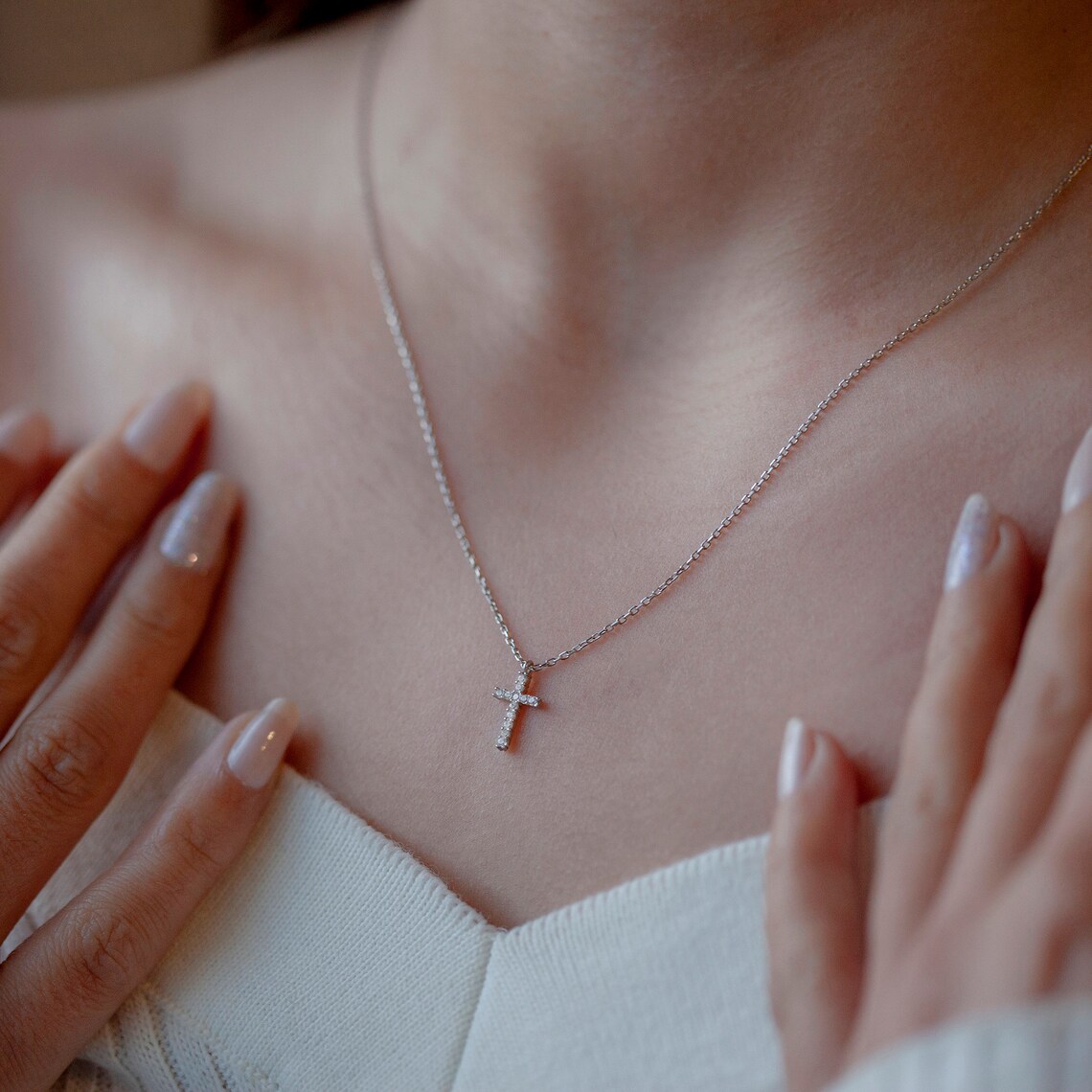 Sterling Silver Cross Necklace Delicate Cross for Mom 14k - Etsy