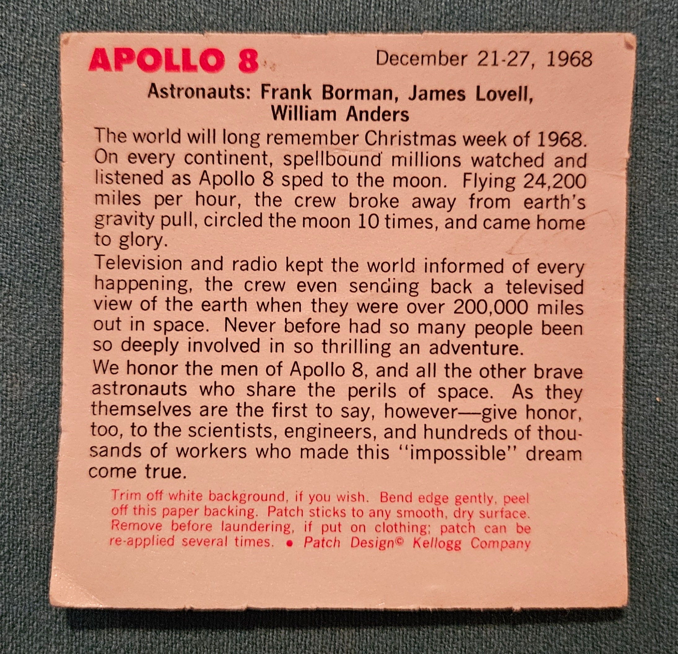 Vintage 1970s Apollo 8 Decal - Etsy