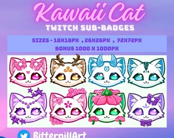 Bubble Tea Cat Sub Badges Twitch, Cat Sub Badges, Cute Cat Badges ...