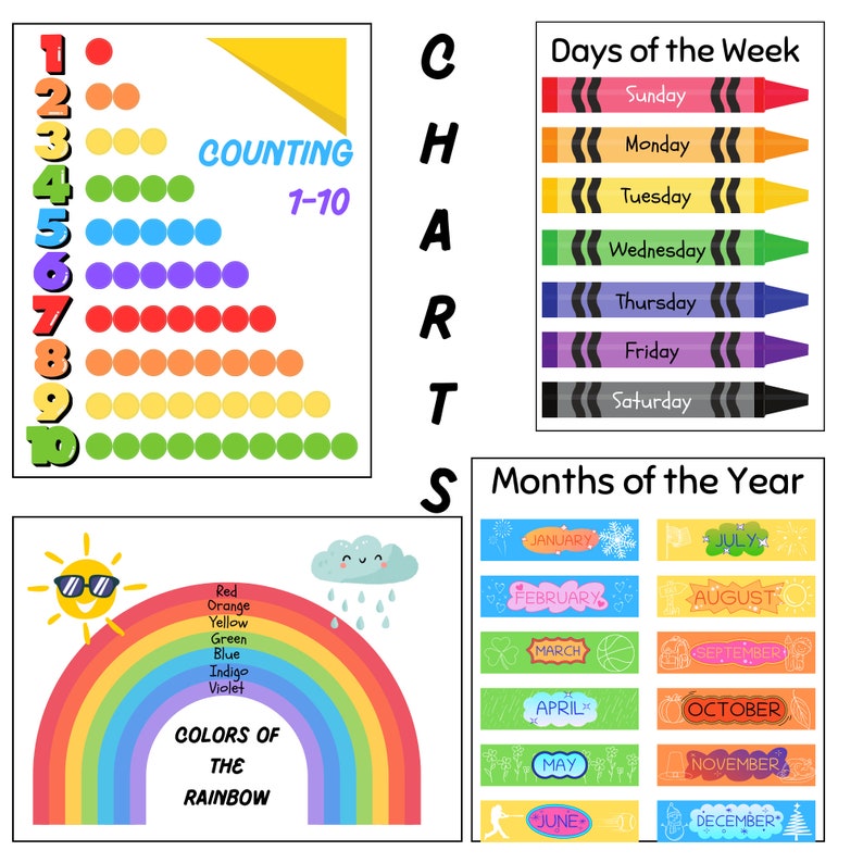 Days of the Week Colors Months of the Year Classroom Chart Printable - Etsy