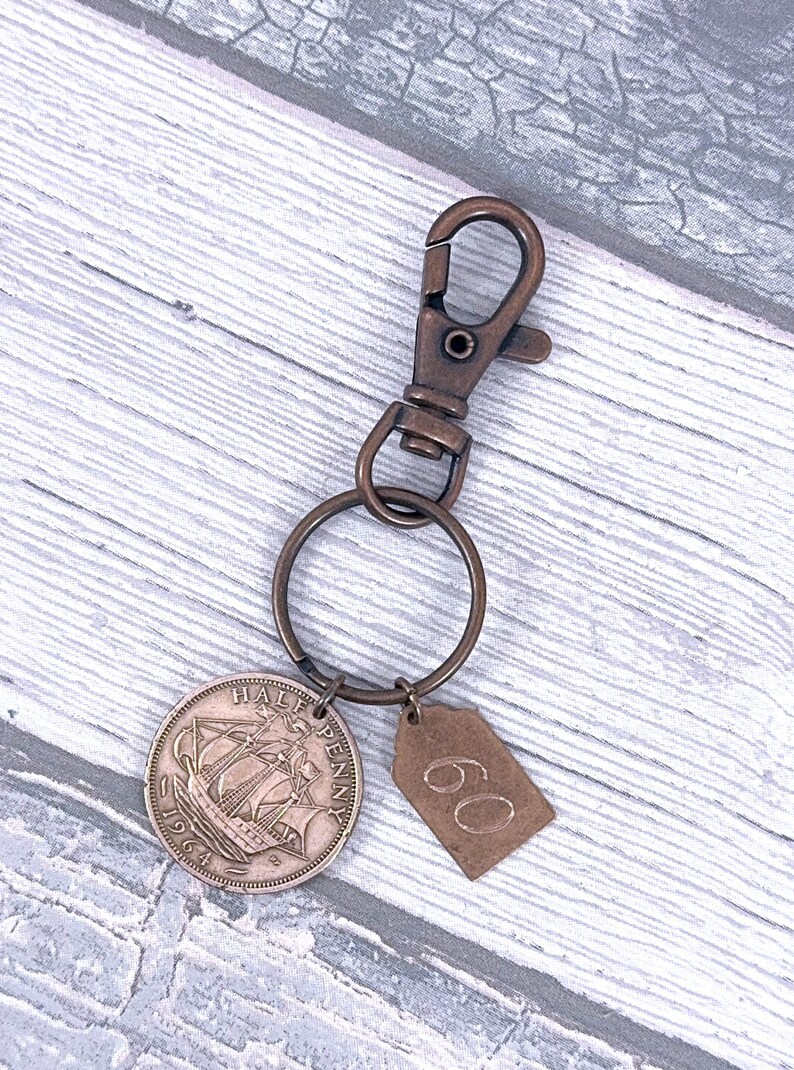 1965 British Half Penny Coin Keyring: 60th Birthday Gift With Engraving ...