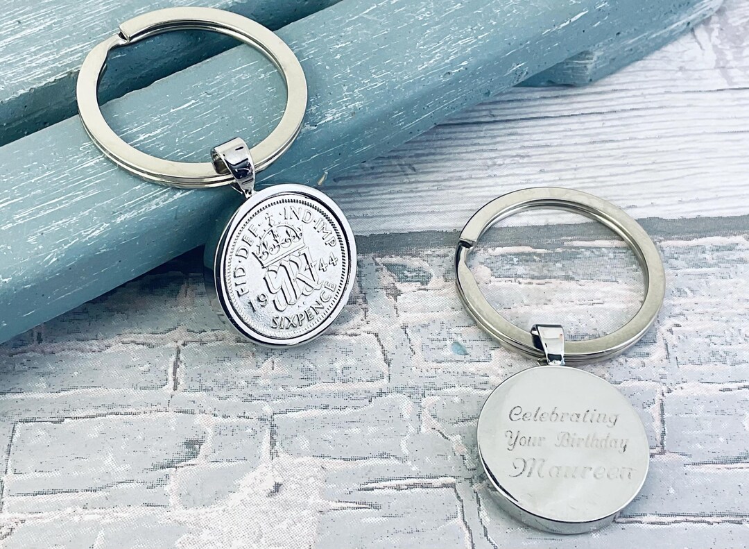 80th Birthday Sixpence Keyring: Engraved 1945 Lucky Coin Keepsake - Etsy