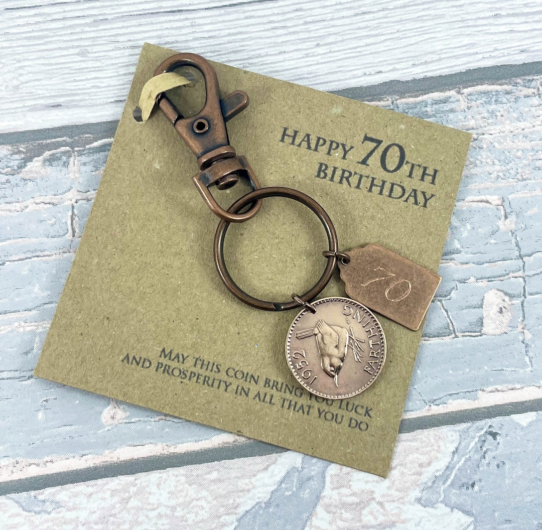 70th Birthday Keepsake Gift, Year 1954 British Farthing Coin Keyring ...
