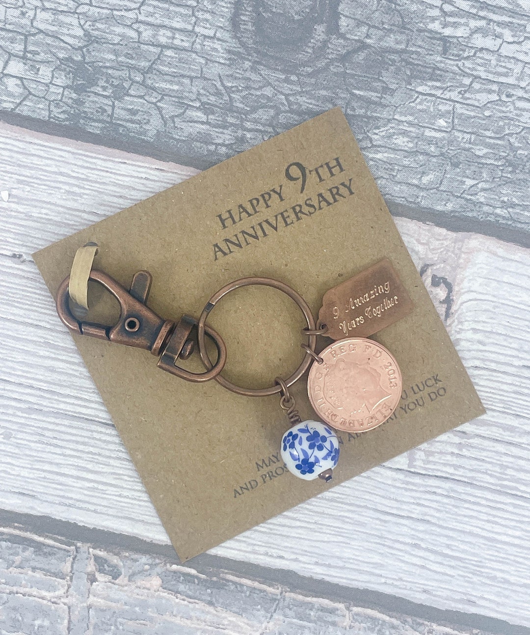 9th Anniversary Keepsake Gift, Year 2015 British Penny Coin Keyring ...