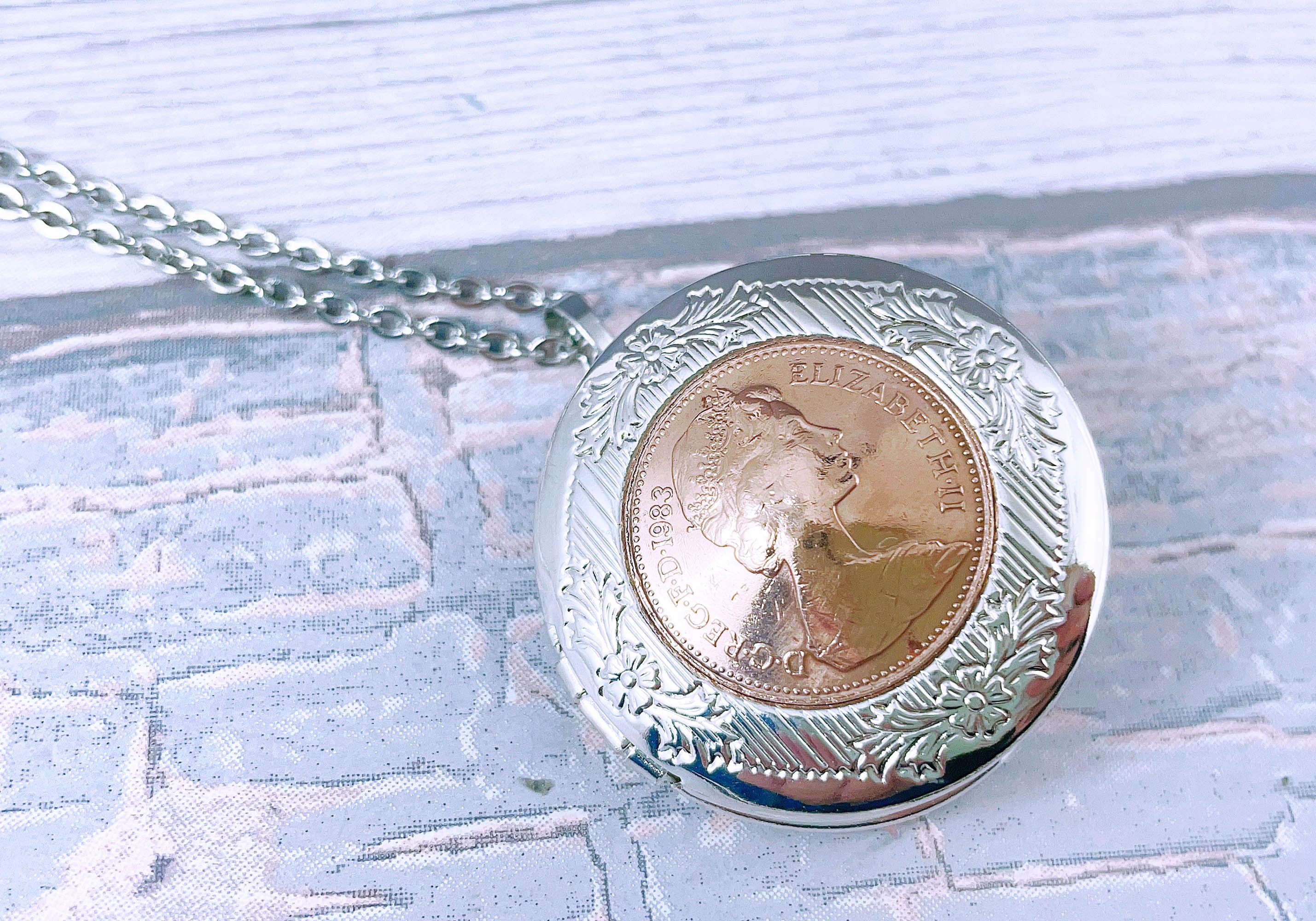 40th Birthday Penny Coin Vintage Locket Pendant, Year 1983 One Pence ...