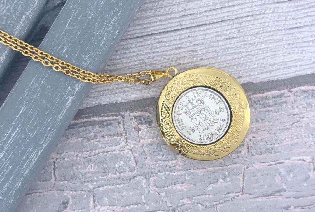 Year 1944 Vintage Lucky Sixpence in Gold Locket Necklace, 80th Birthday ...