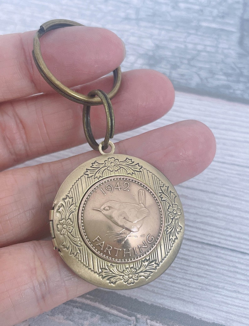 80th Birthday 1945 Farthing Coin Locket Keyring: British Keepsake ...