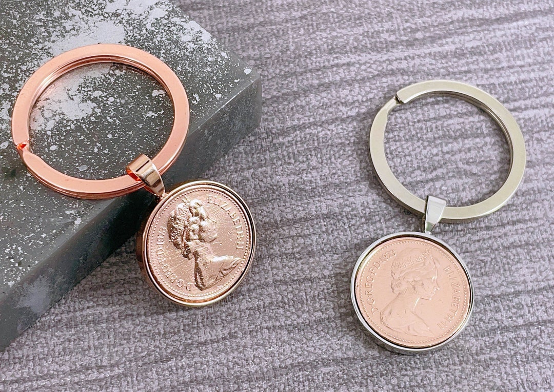 50th Birthday Penny Coin Keyring, Year 1975 One Pence Coin Keepsake ...