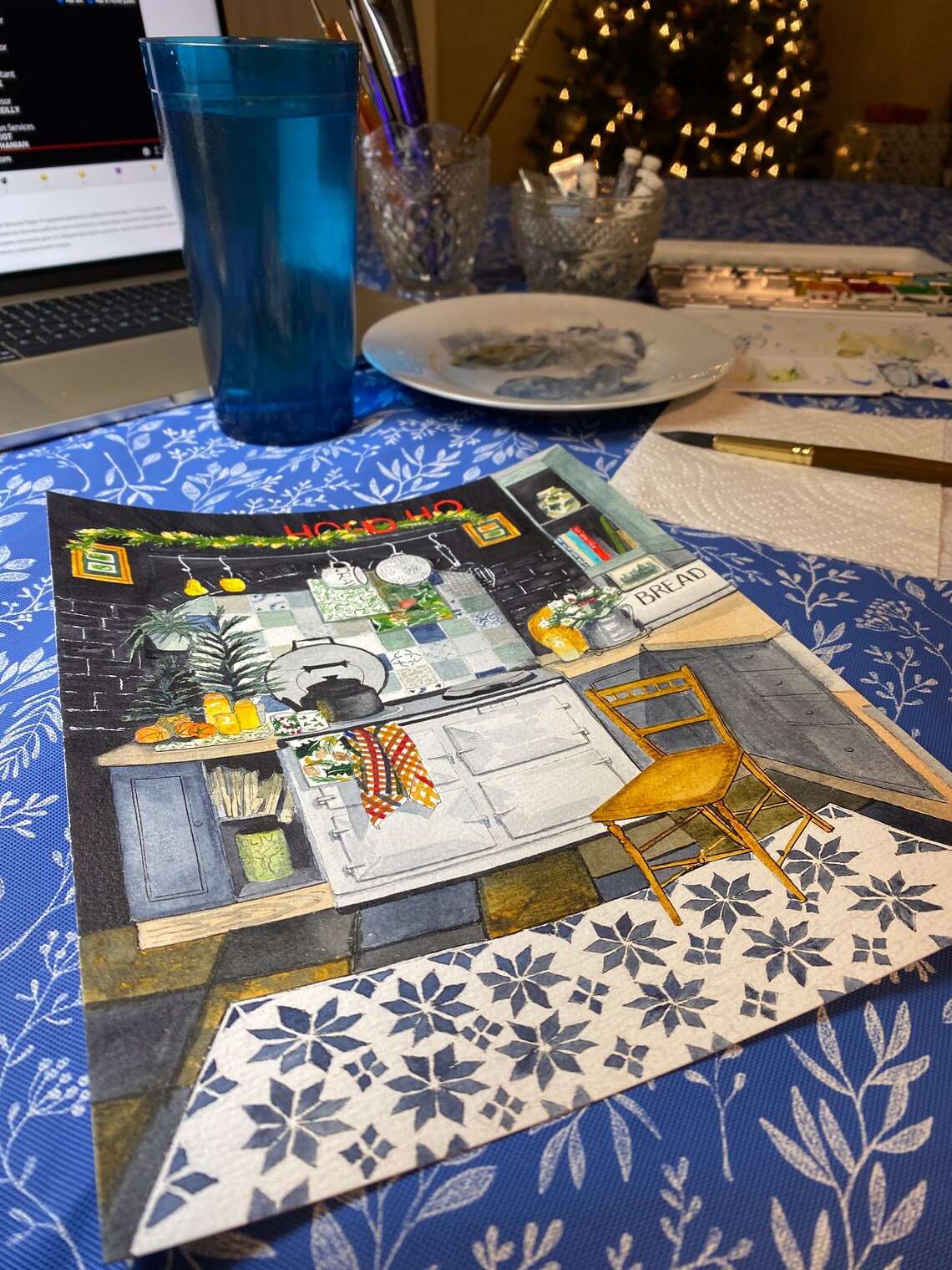 Watercolor Painting, Cozy Kitchen, Old English House, New Year ...