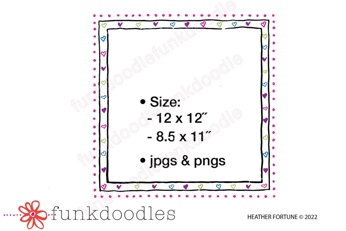 Doodle Heart Clipart Borders; Square and Letter-sized Fun Hand Drawn ...